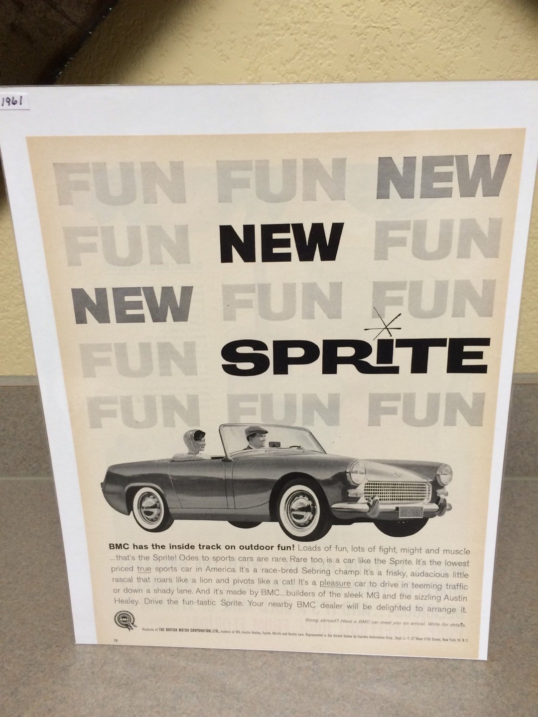 BMC Sprite Automobile Ad Circa 1961.11x15 Approx. - Etsy