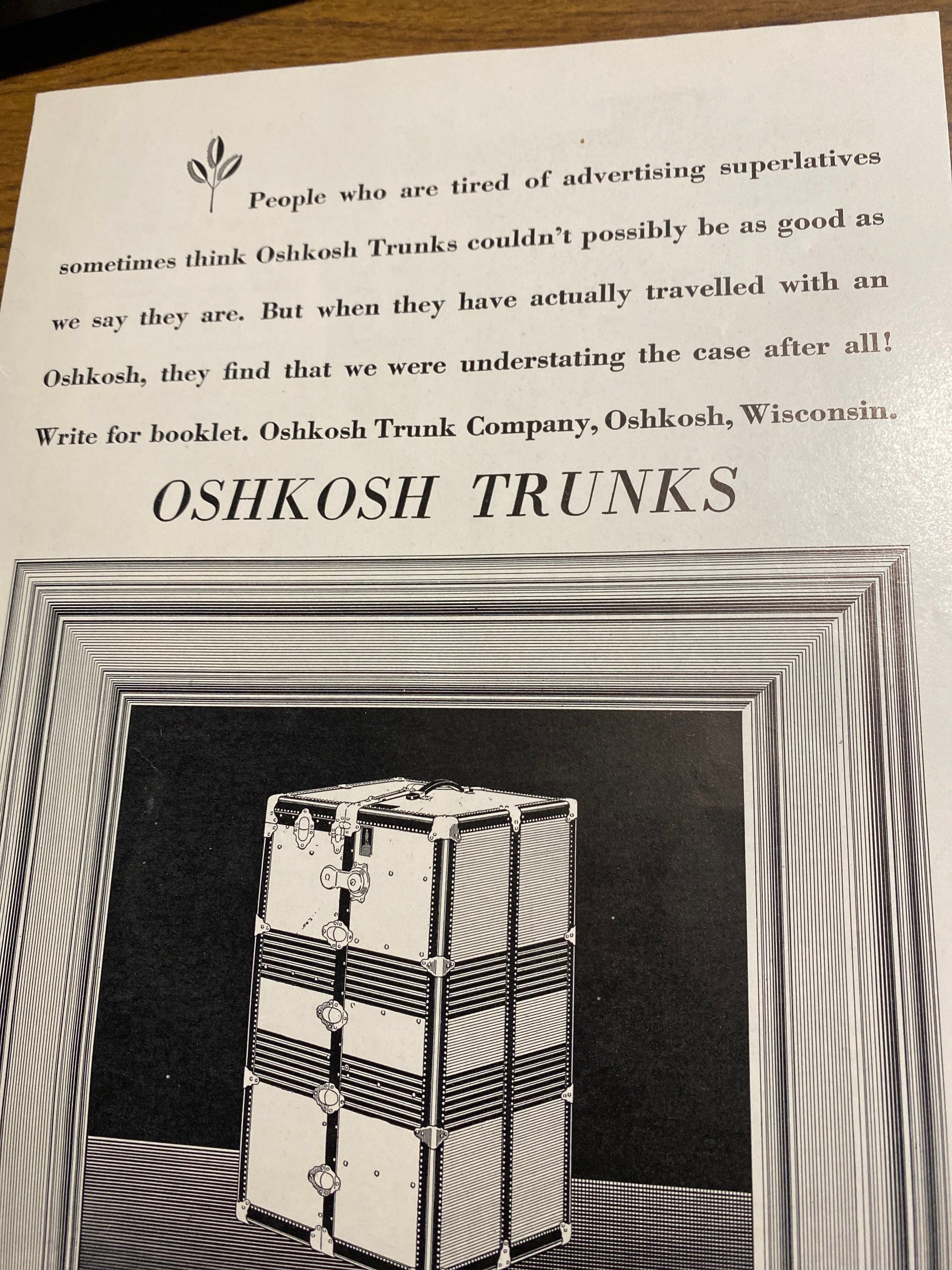 Oshkosh Trunks Ad 8 1/2 X 6 Approximately Original Ad - Etsy