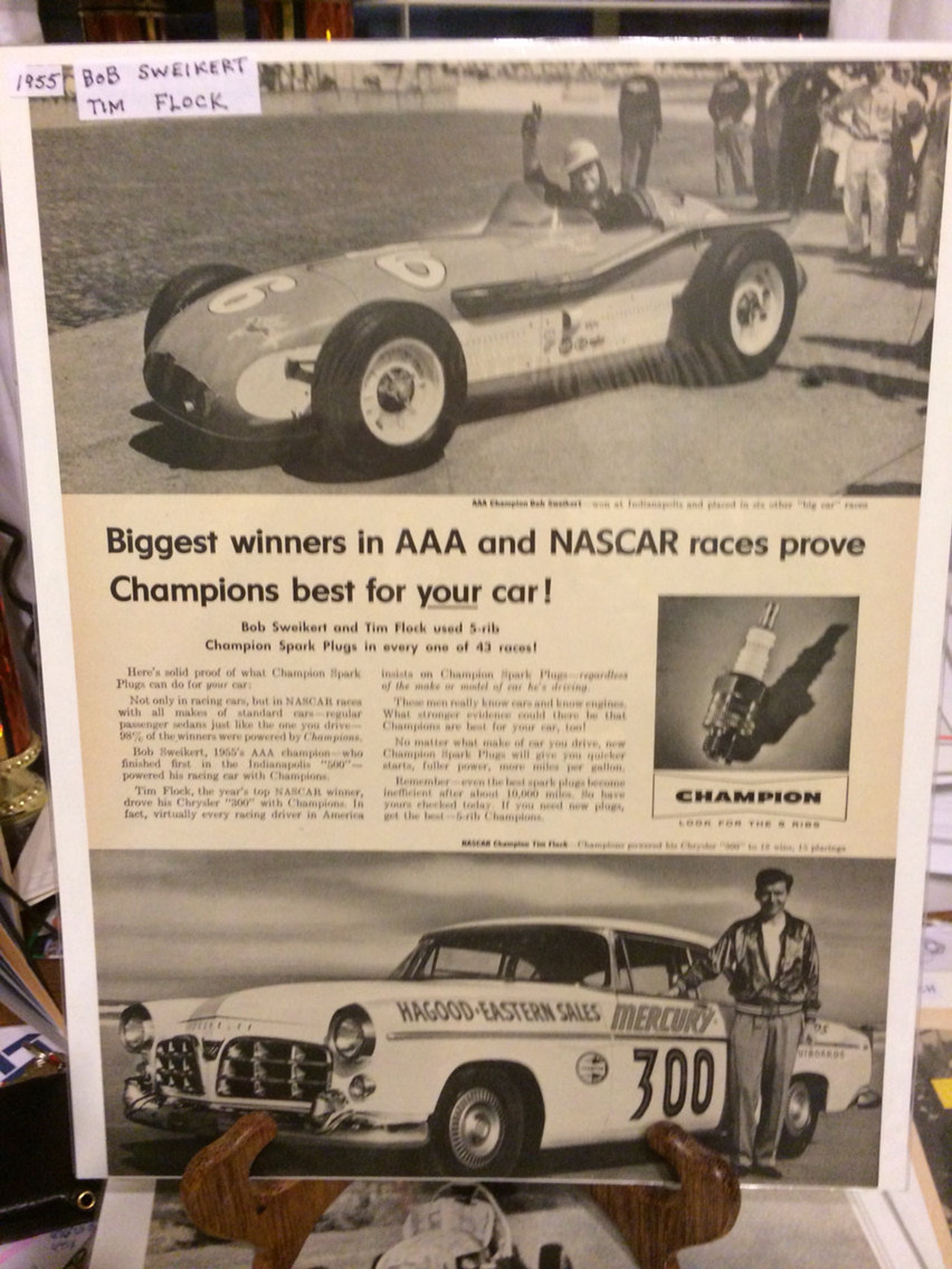 Bob Sweikert Tim Flock NASCAR Racing Spark Plug Ad 1955 - Etsy