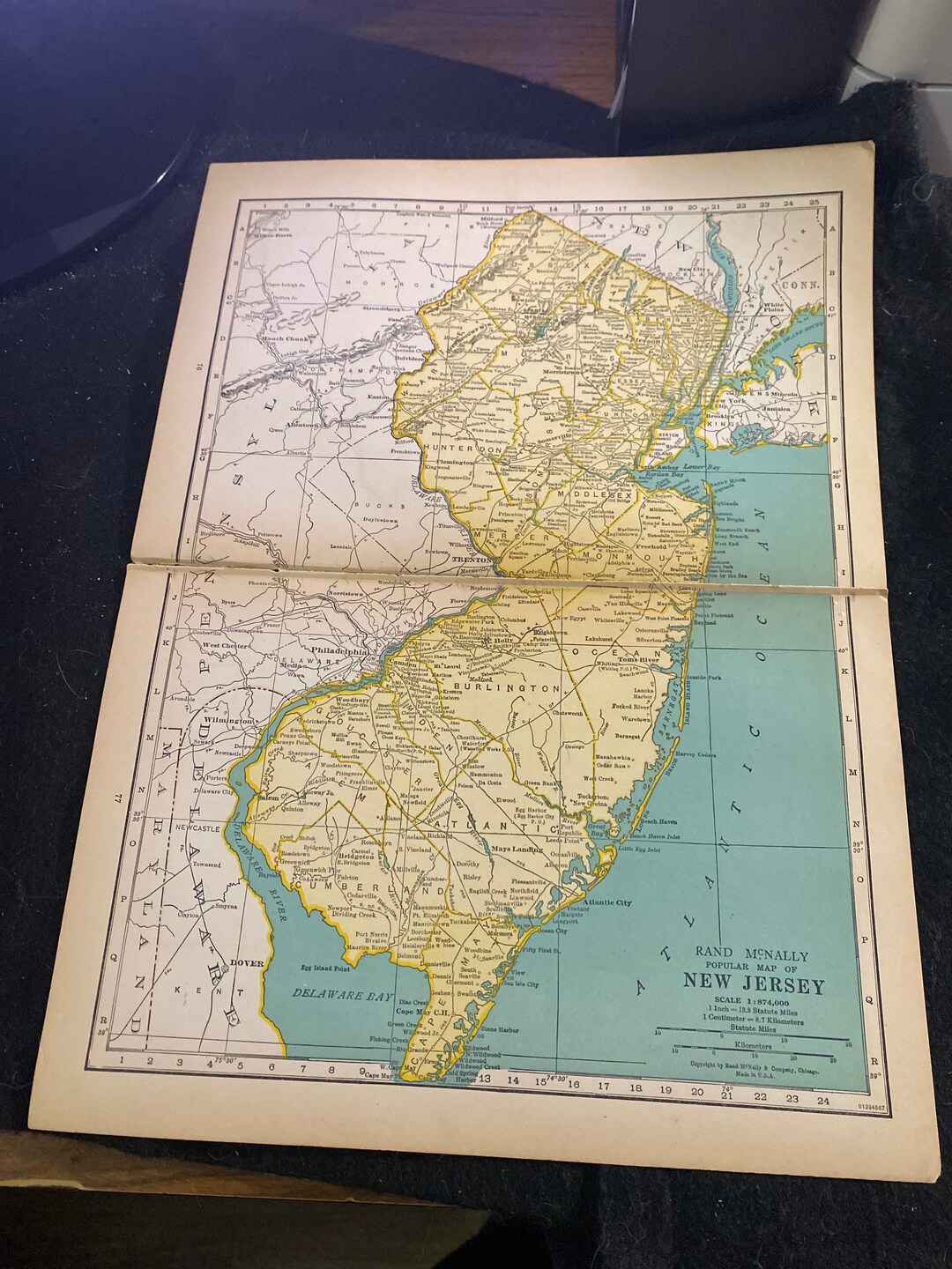 New Jersey Vintage Map 10x 14 Original Framable - Etsy