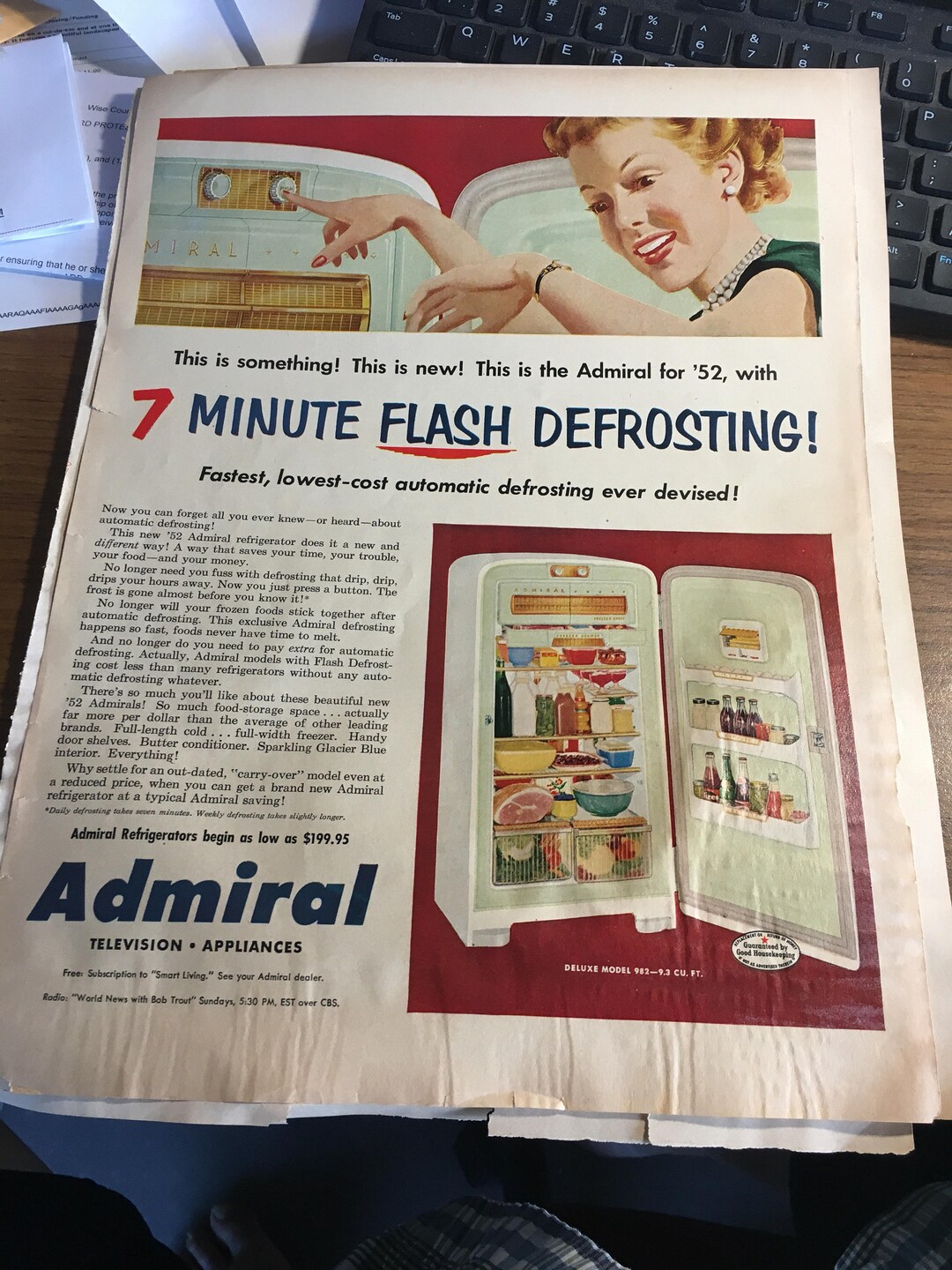 Admiral Refrigerator Ad Circa 1952.10x14 Large Graphic Ad - Etsy