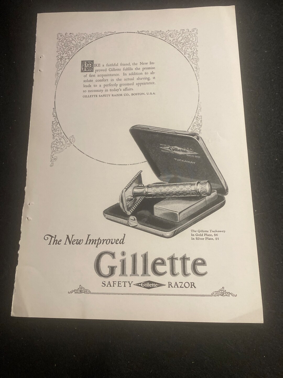 Gillette Tuck Away Safety Razor Ad Circa 1920’s 6 X 9 Ad Original - Etsy