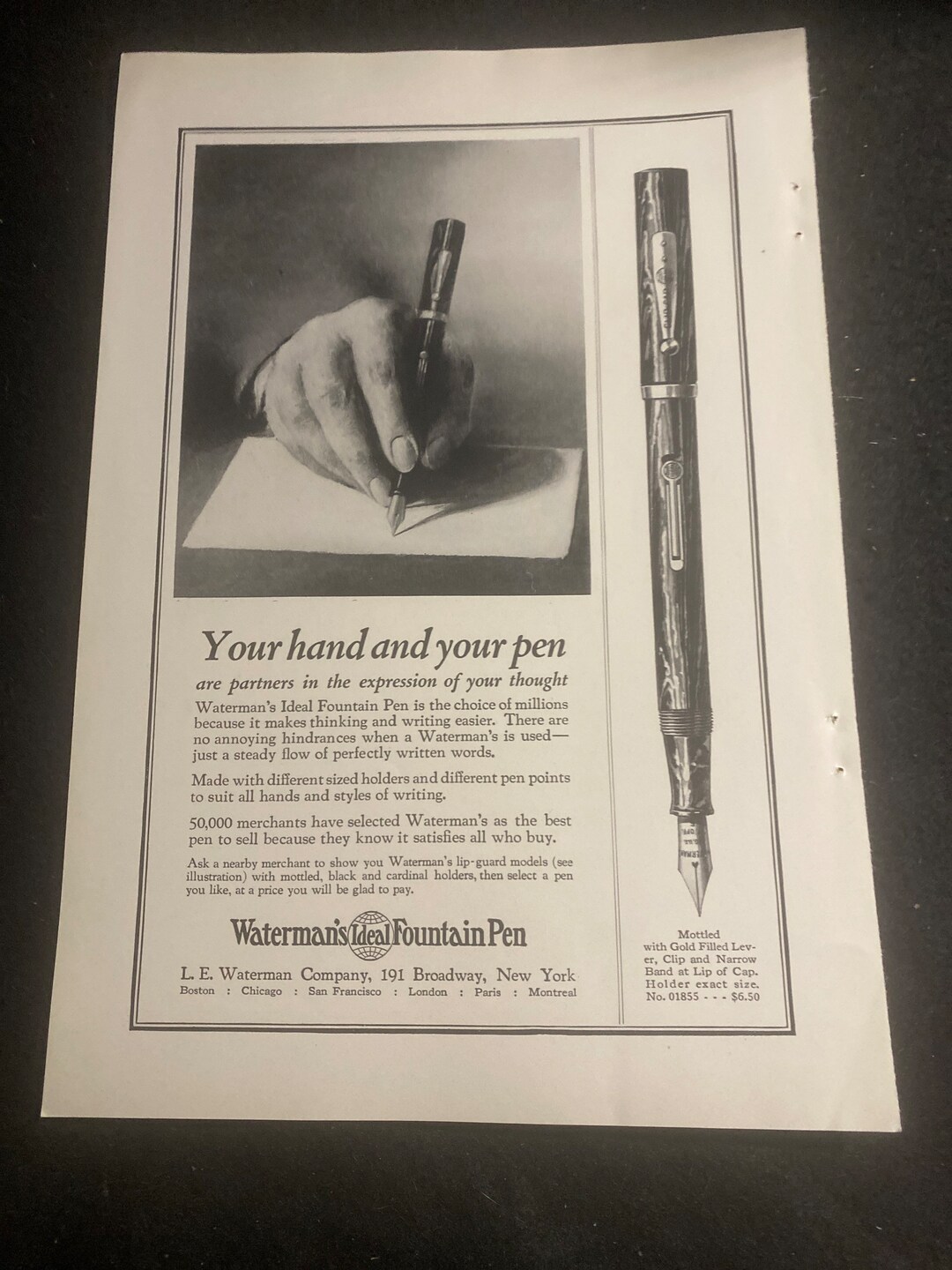 Waterman’s Ideal Fountain Pen Ad Circa 1920’s Original - Etsy