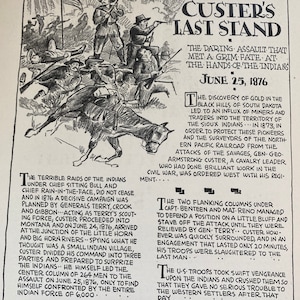 Custer's Last Stand Vintage Book Page Art: Sitting Bull, June 25 1876 ...