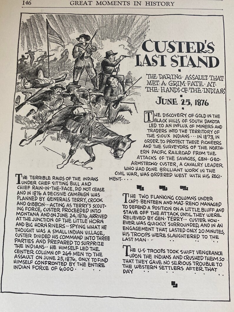 Custers Last Stand June 25 1876 Sitting Bull Art Book Page 7 X - Etsy