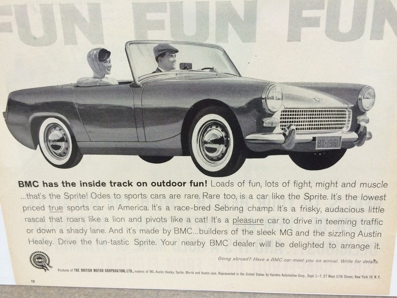 BMC Sprite Automobile Ad Circa 1961.11x15 Approx. - Etsy