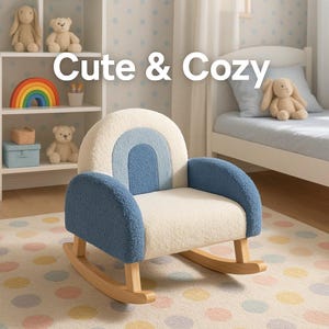 Kids Rocking Chair – Blue Teddy Plush Upholstered Sofa With Rainbow ...