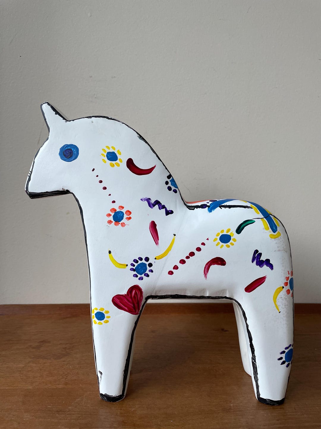 Vintage Ikea White Dala Horse, Hand Painted, Folk Art, Scandinavian ...
