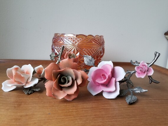 Vintage Ceramic Roses With Metal Brass Stem Made in Italy - Etsy