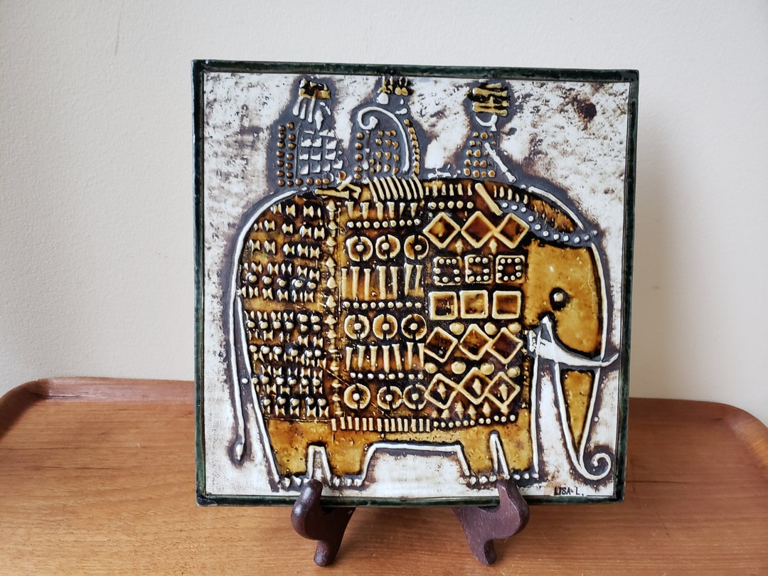 Vintage Lisa Larson Elephant Art Tile, Gustavsberg, Sweden, Scandinavian Collectible, Wall ...