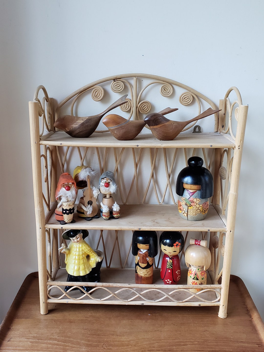 Rattan Wicker Shelves, Wall Hanging Display Shelf, Standing, Boho Chic ...