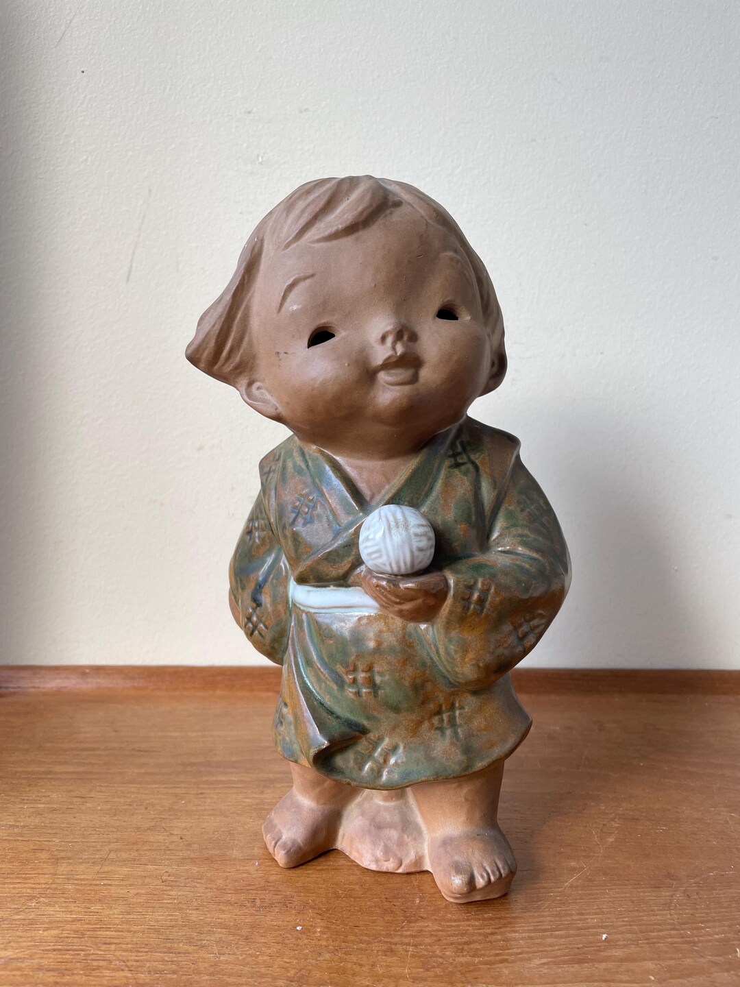 Vintage Japanese Terra Cotta Doll, Ceramic Figurine, Girl With a Ball ...