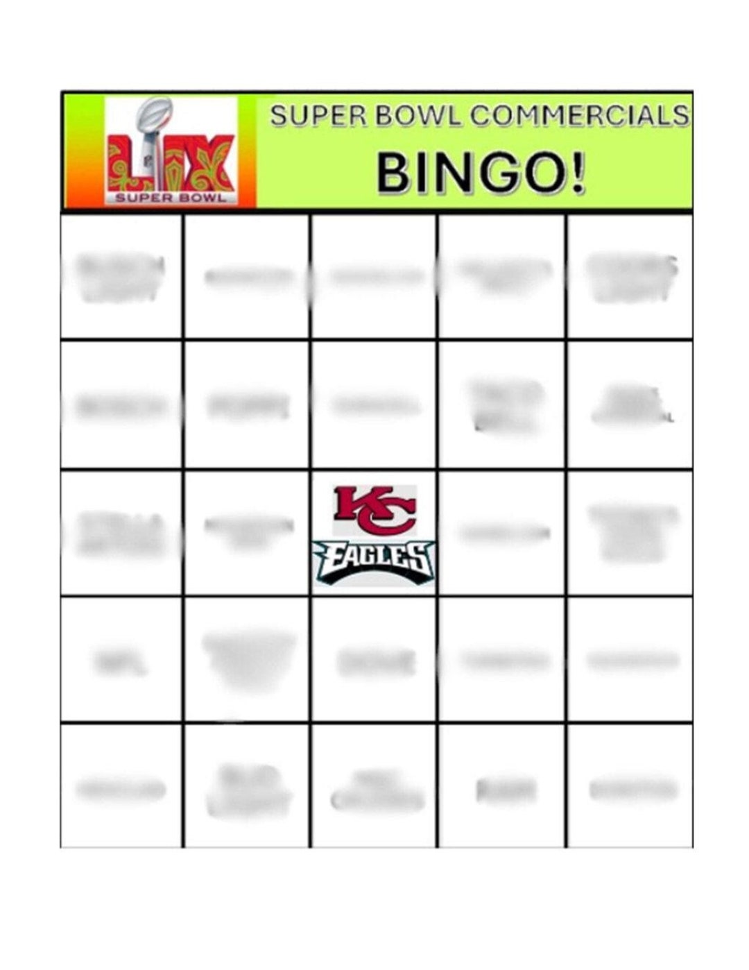 Super Bowl LIX, Bingo, Commercials, Games, Super Bowl Party Games - Etsy