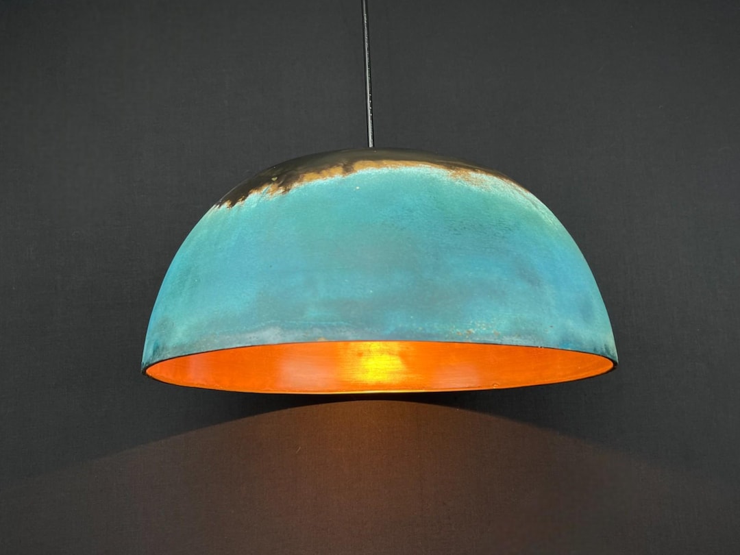 Blue Patina Copper Dome Pendant Light - Oxidized Copper Pendant Light ...