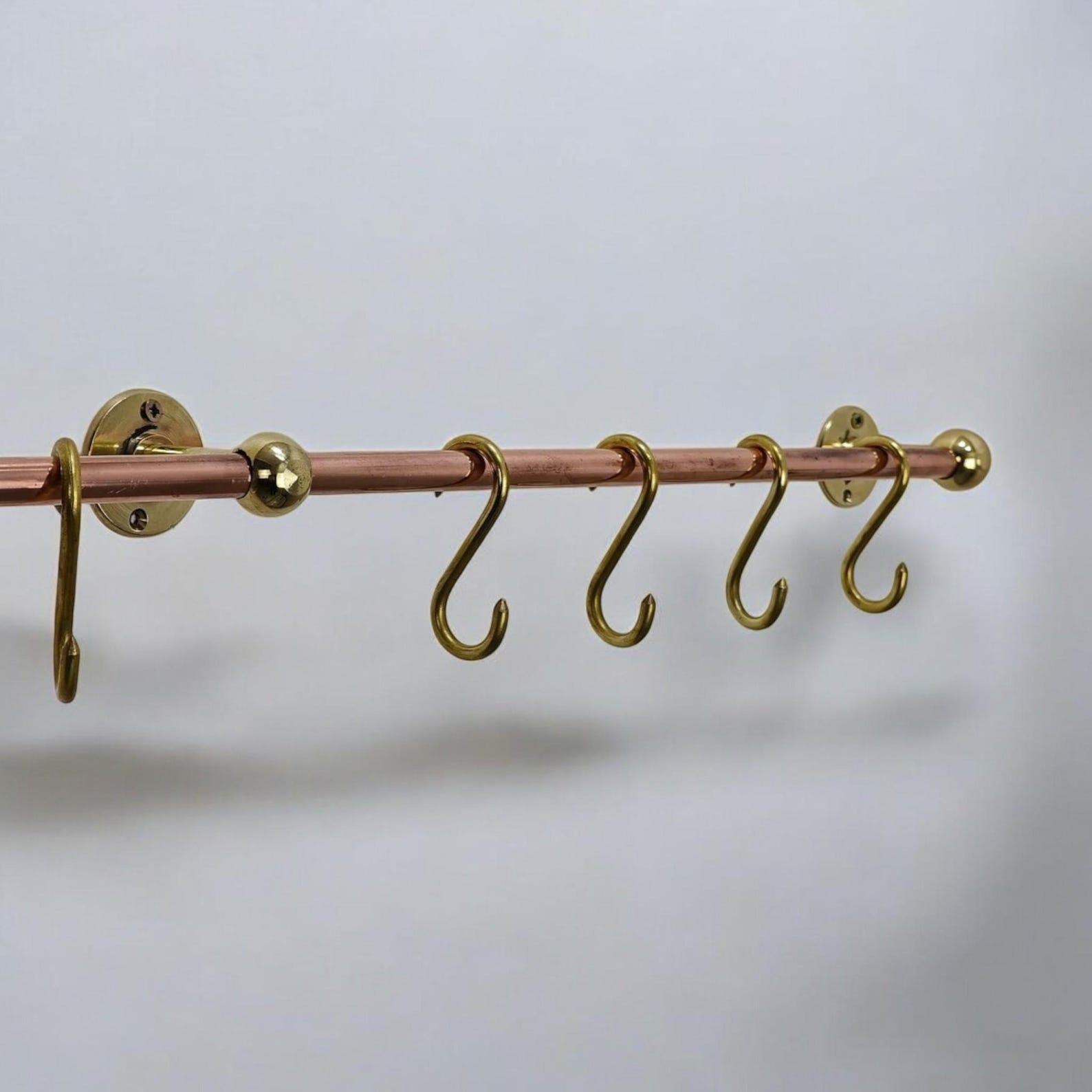 Solid Copper Kitchen Pot Rack - Wall Mount Brass Rod Rail With Hooks in ...