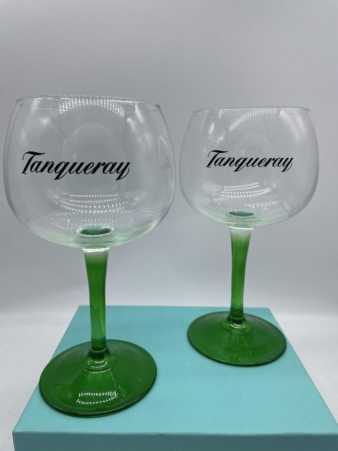 Set of 2 Tanqueray Gin Goblet / Balloon Glasses | Green Stem & Branded ...