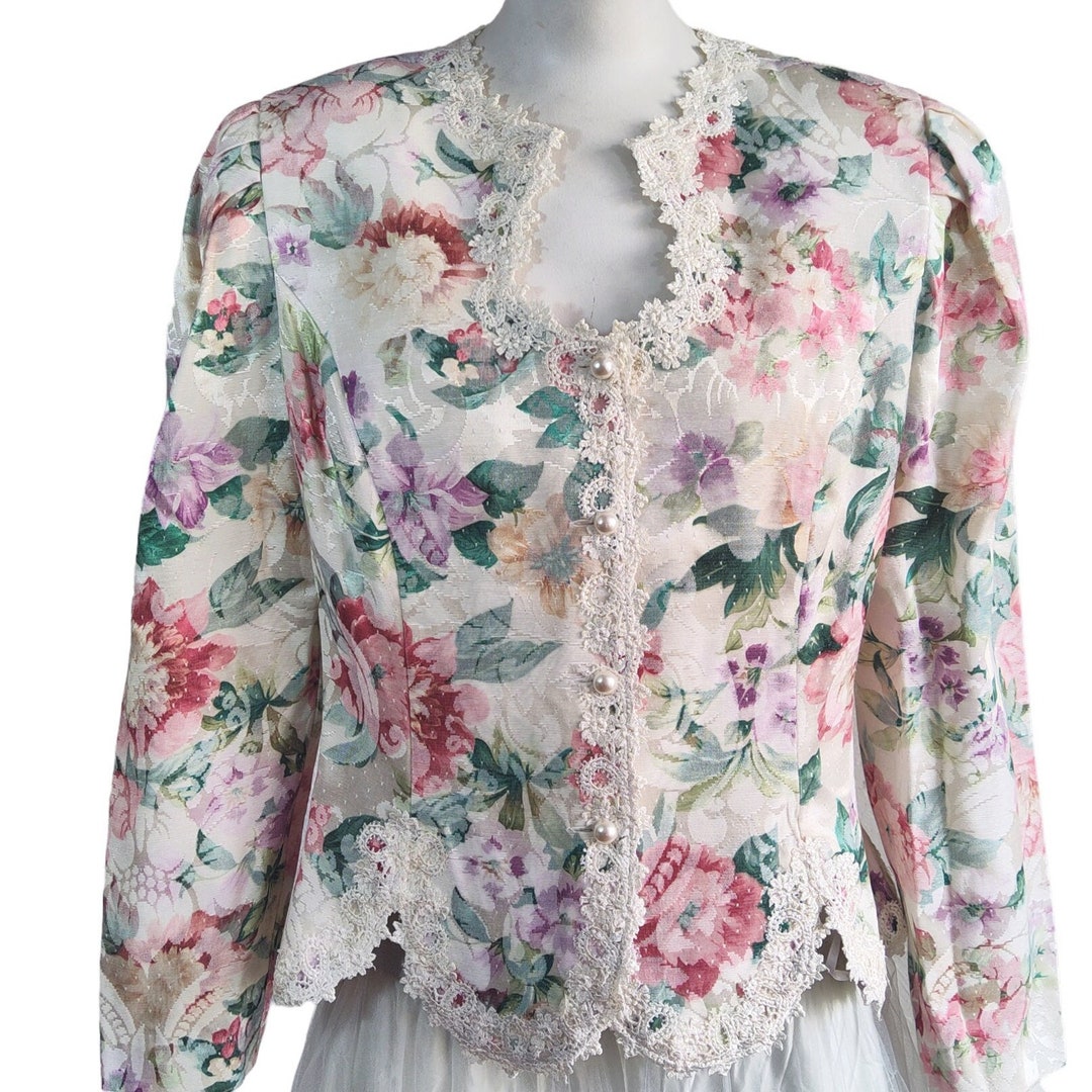 Vintage 80s NAH NAH Jonathan Tait Romantic Floral Pearl Button Lace ...