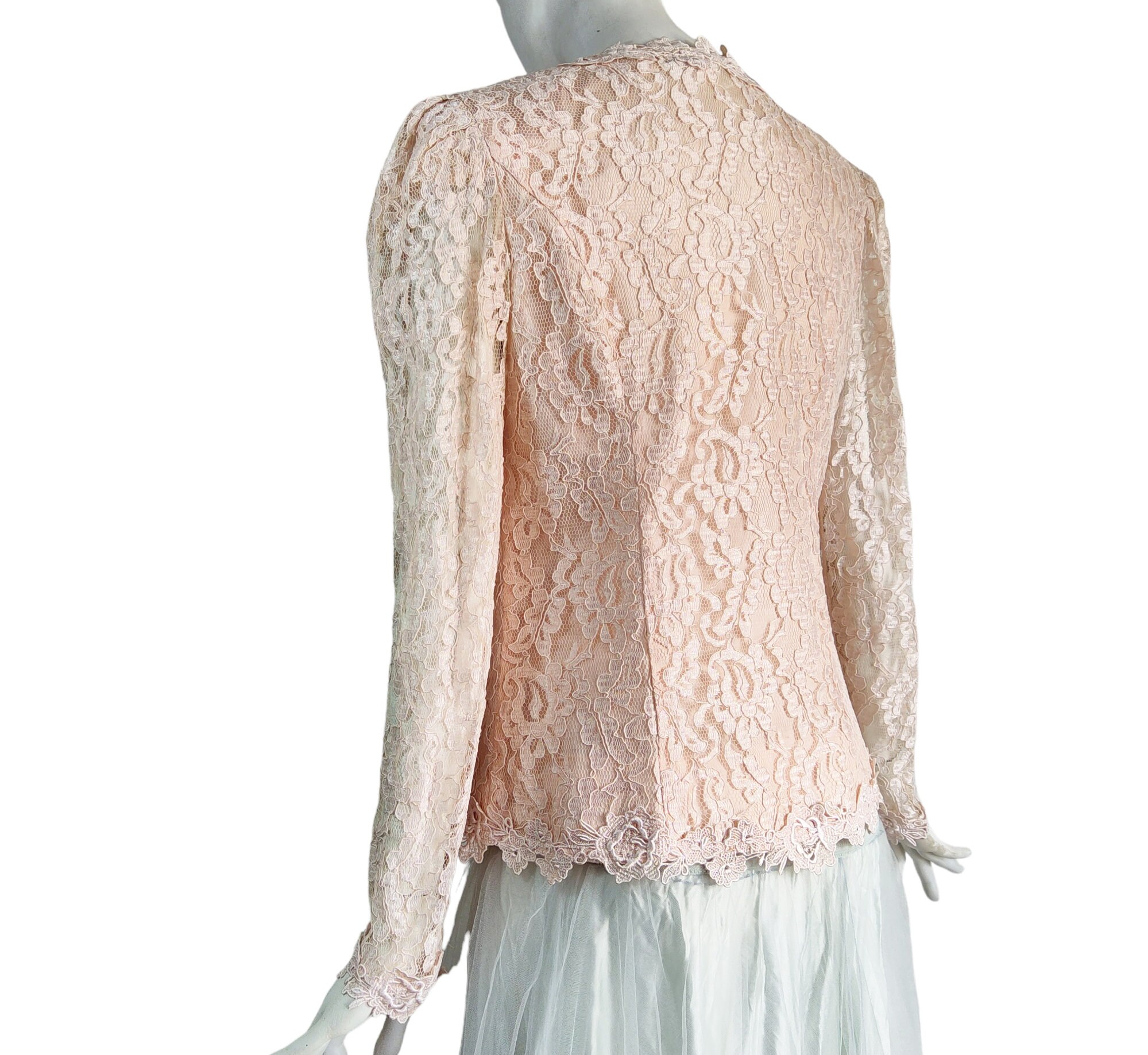 Vtg 90s LISA MICHAELS Romantic Coquette Champagne Lace Peachy Pink Top ...