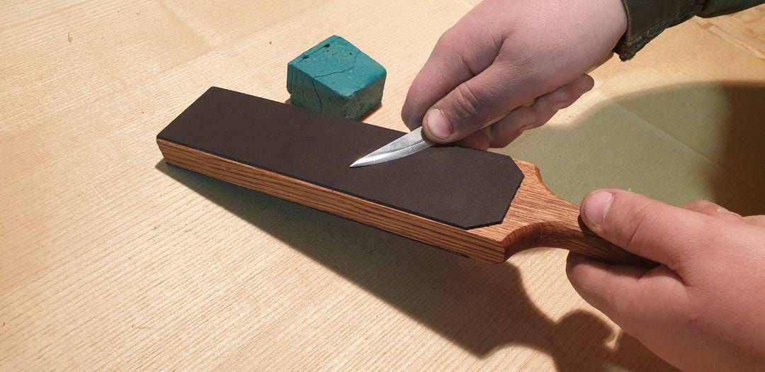 Handmade Double-sided Leather Knife Strop: Ash Wood Paddle, Honing Tool ...