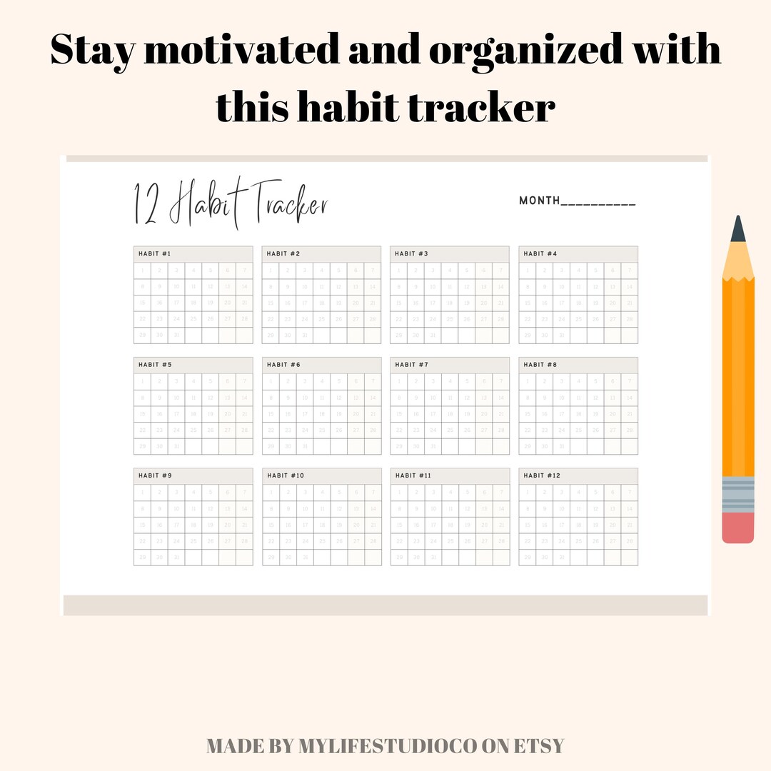 12 Habit Tracker | Printable Habit Tracker PDF | Monthly Habit Planner ...