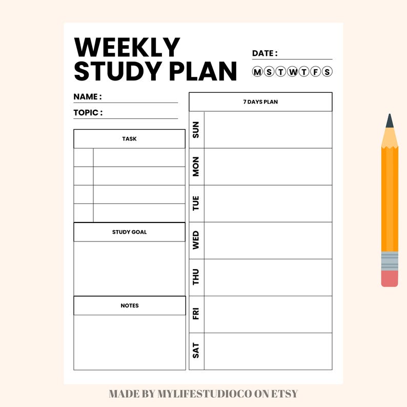 Weekly Study Plan, Study Schedule, Weekly Planner, Academic Planner ...