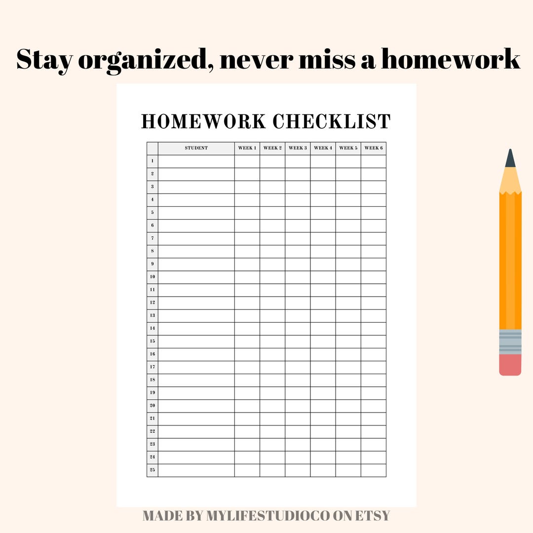 Homework Checklist | Printable Assignment Tracker | Student To-do List ...