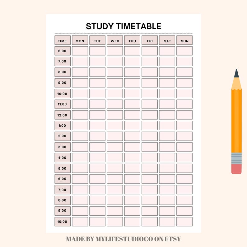 Study Timetable, Weekly Study Schedule, Study Planner, Time Management ...