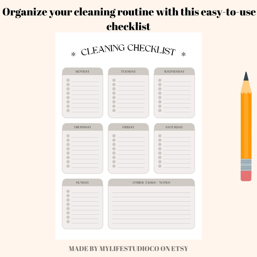 Printable Cleaning Checklist | Daily, Weekly, Monthly Home Cleaning ...