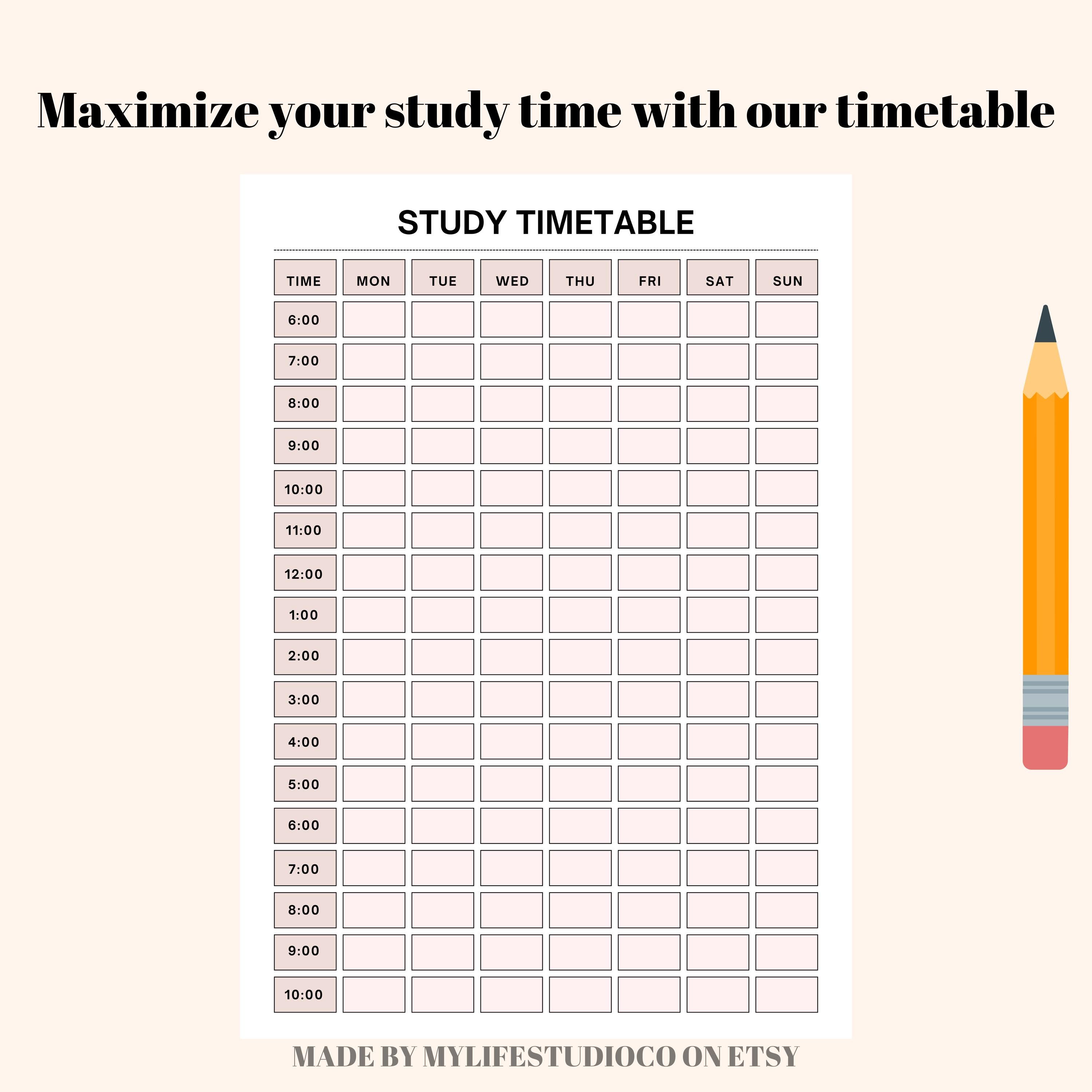 Study Timetable, Weekly Study Schedule, Study Planner, Time Management ...
