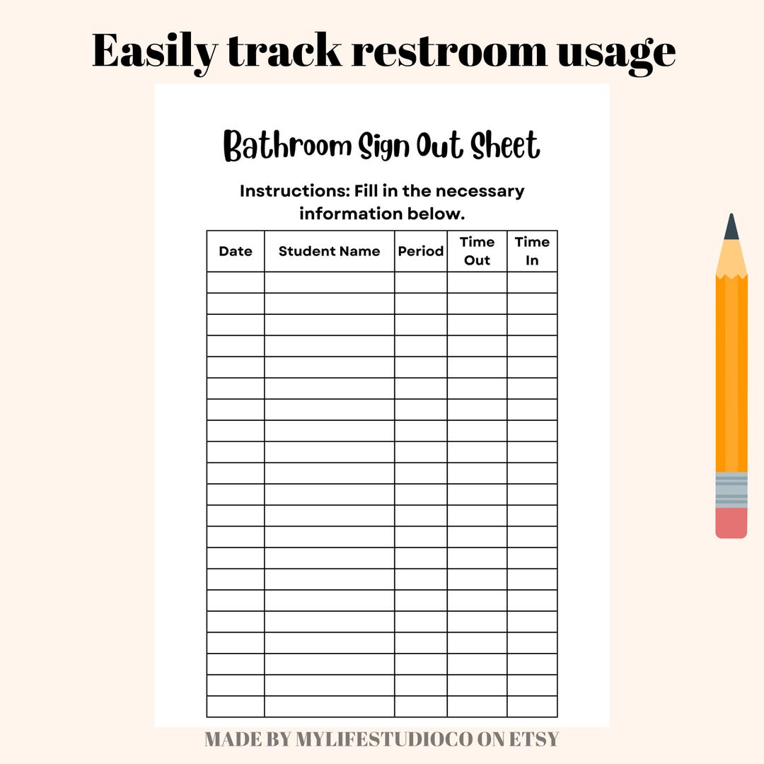 Bathroom Sign Out Sheet | Restroom Log | Printable Tracker | School ...