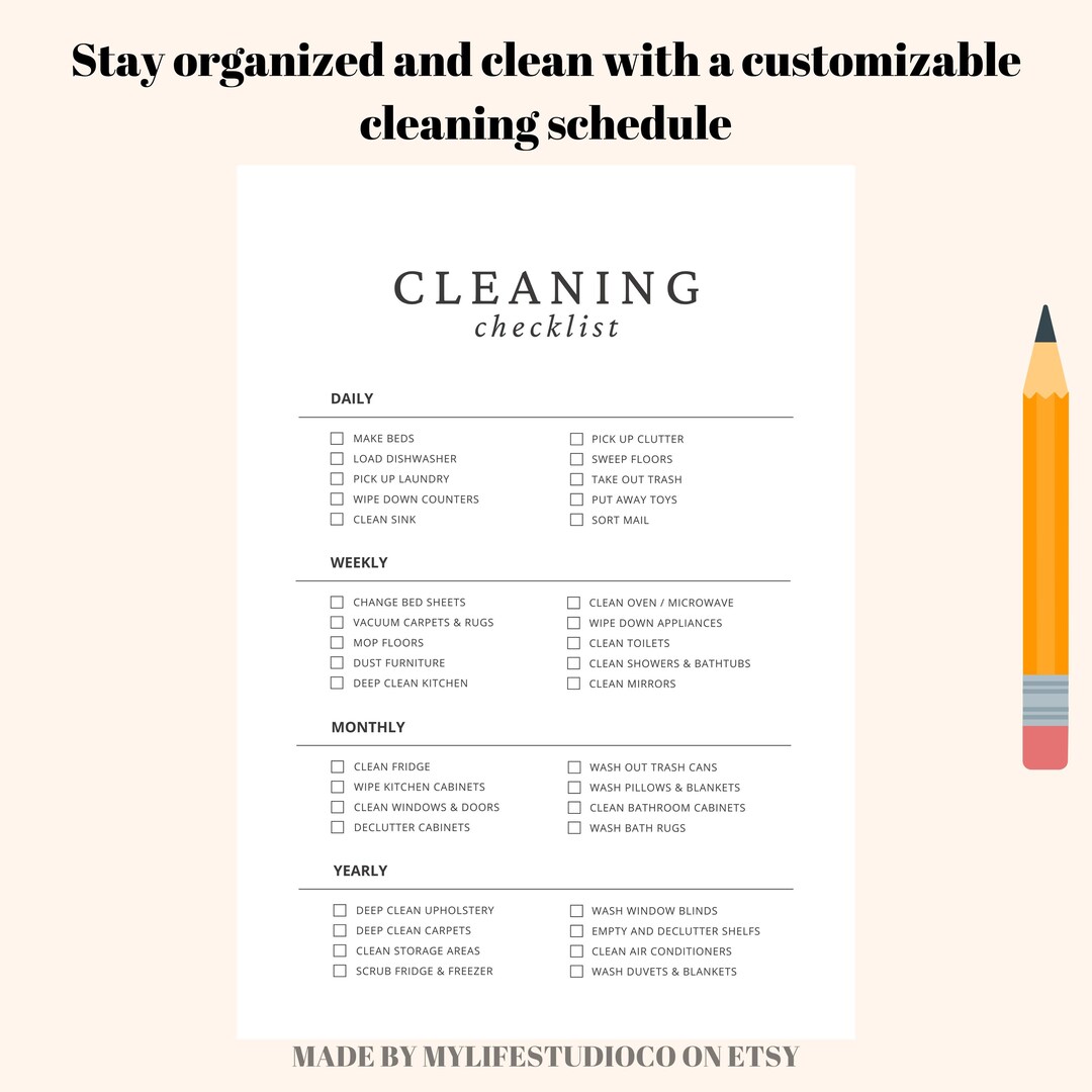 Cleaning Checklist Printable | Home Cleaning Planner | Daily, Weekly ...