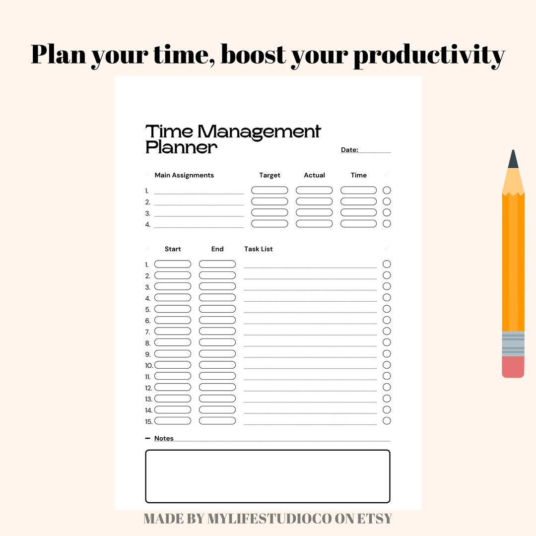 Time Management Planner | Printable Productivity Tracker | Daily Weekly ...