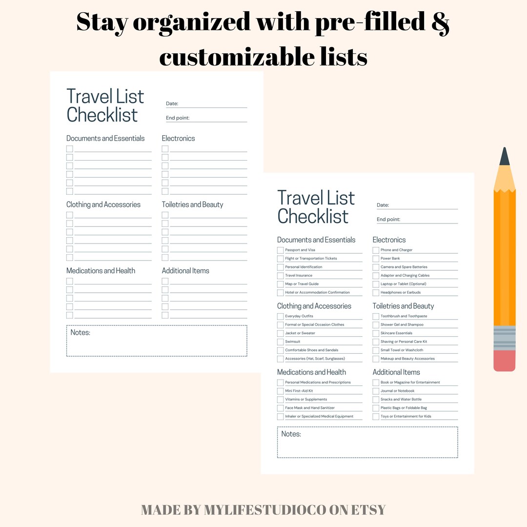 Printable Travel Checklist | Pre-filled & Customizable Packing List ...