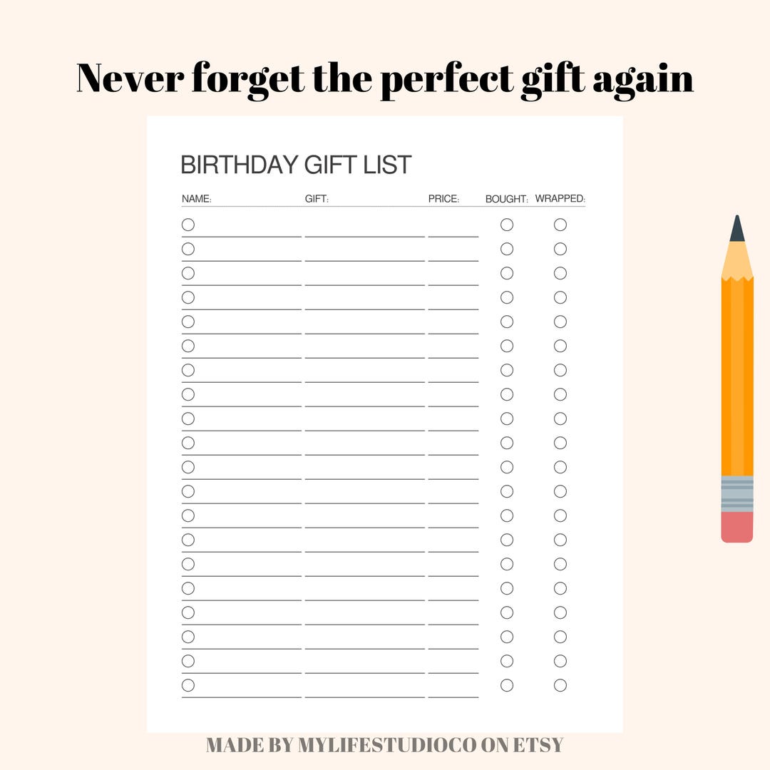 Printable Birthday Gift List | Gift Planner & Tracker | Gift Idea ...