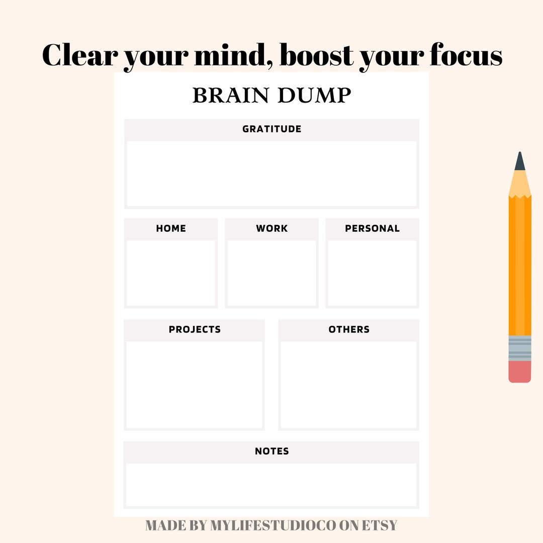 Brain Dump Template | Mind Declutter Planner | Brainstorming Sheet ...