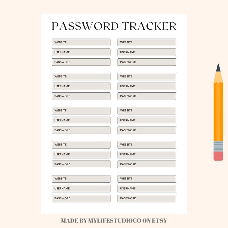 Printable Password Tracker | Secure & Organize Your Passwords | Digital ...