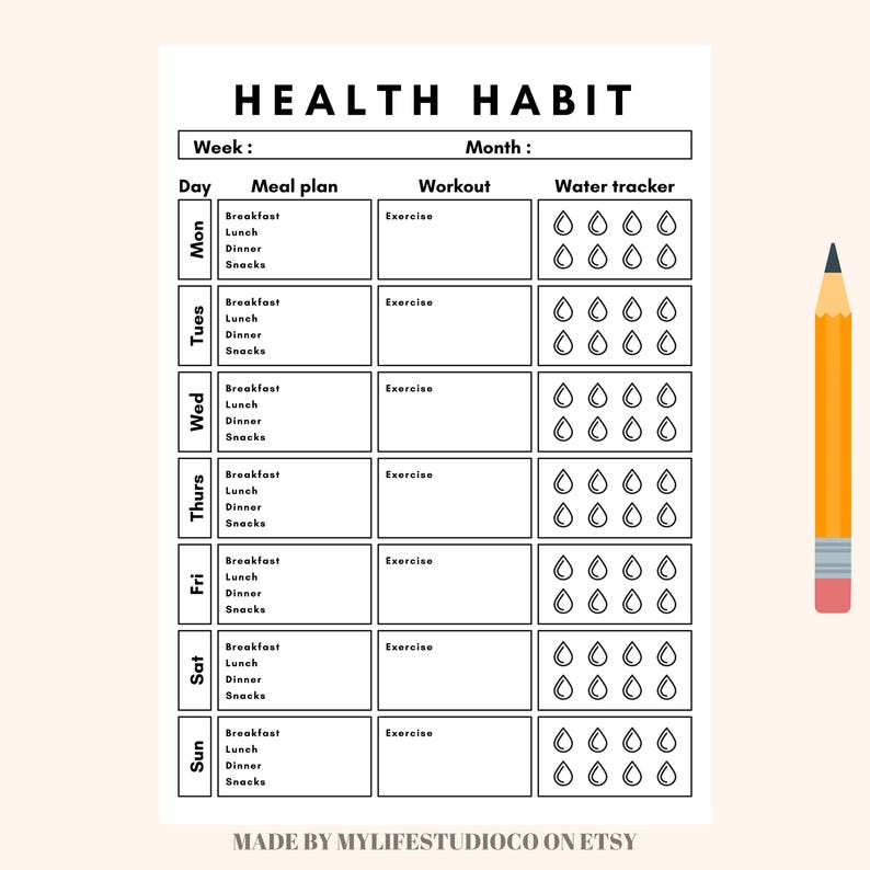 Health Habit Tracker | Wellness Planner | Daily Habit Log | Self-care ...