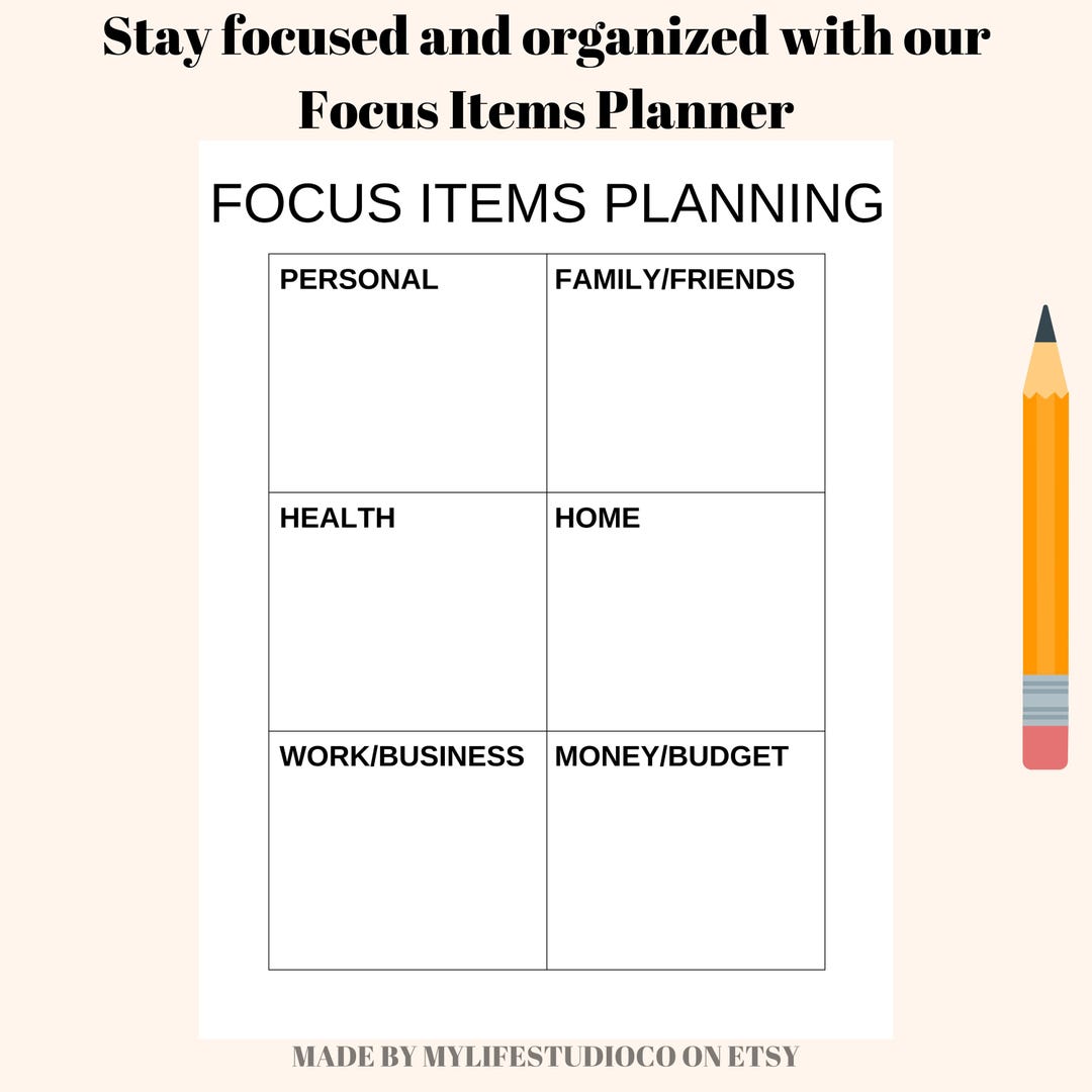 Focus Items Planner | Daily Task List | Productivity Organizer | Goal ...