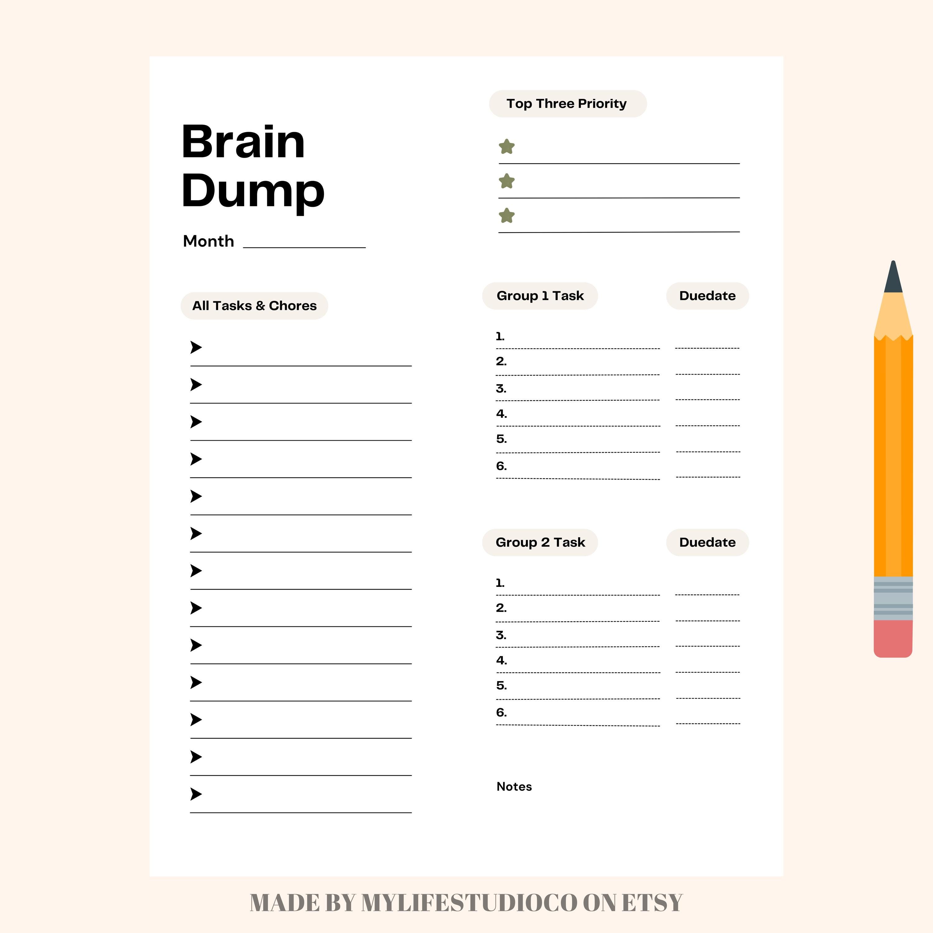 Brain Dump Printable Template | Clear Your Mind & Organize Thoughts ...