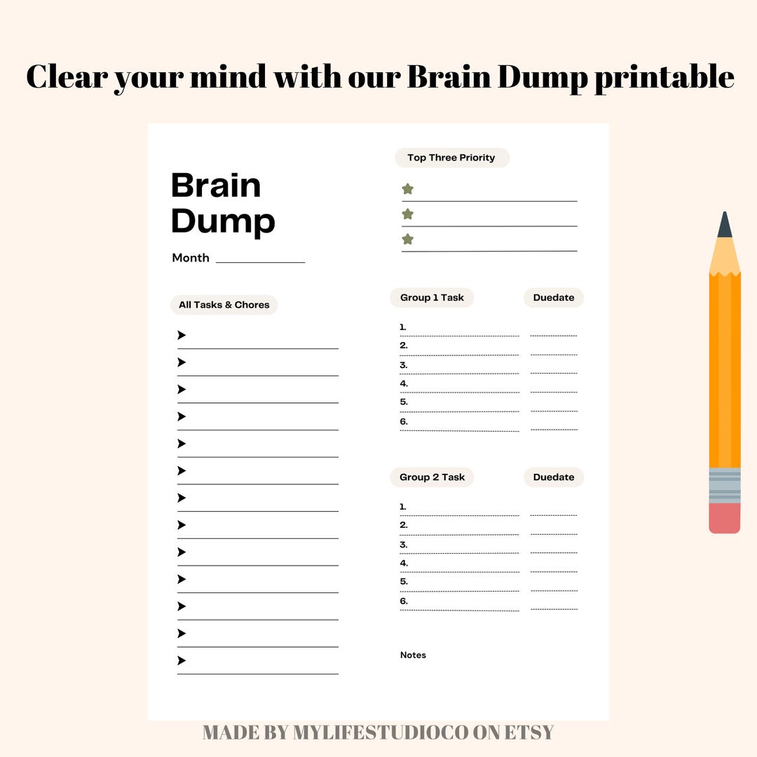 Brain Dump Printable Template | Clear Your Mind & Organize Thoughts ...