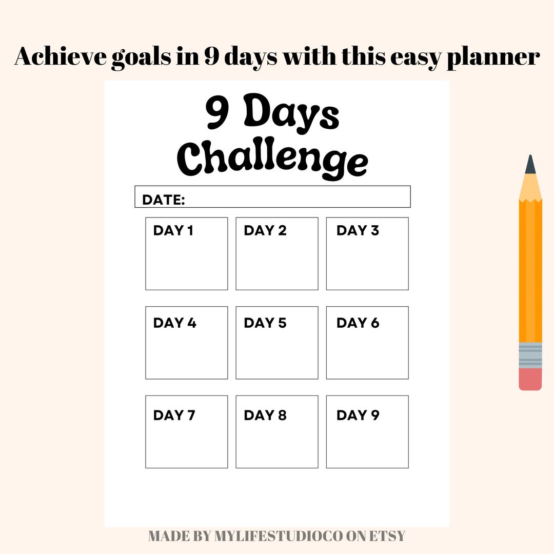 9 Days Challenge Planner | Personal Growth Tracker | 9-day Goal Setting ...