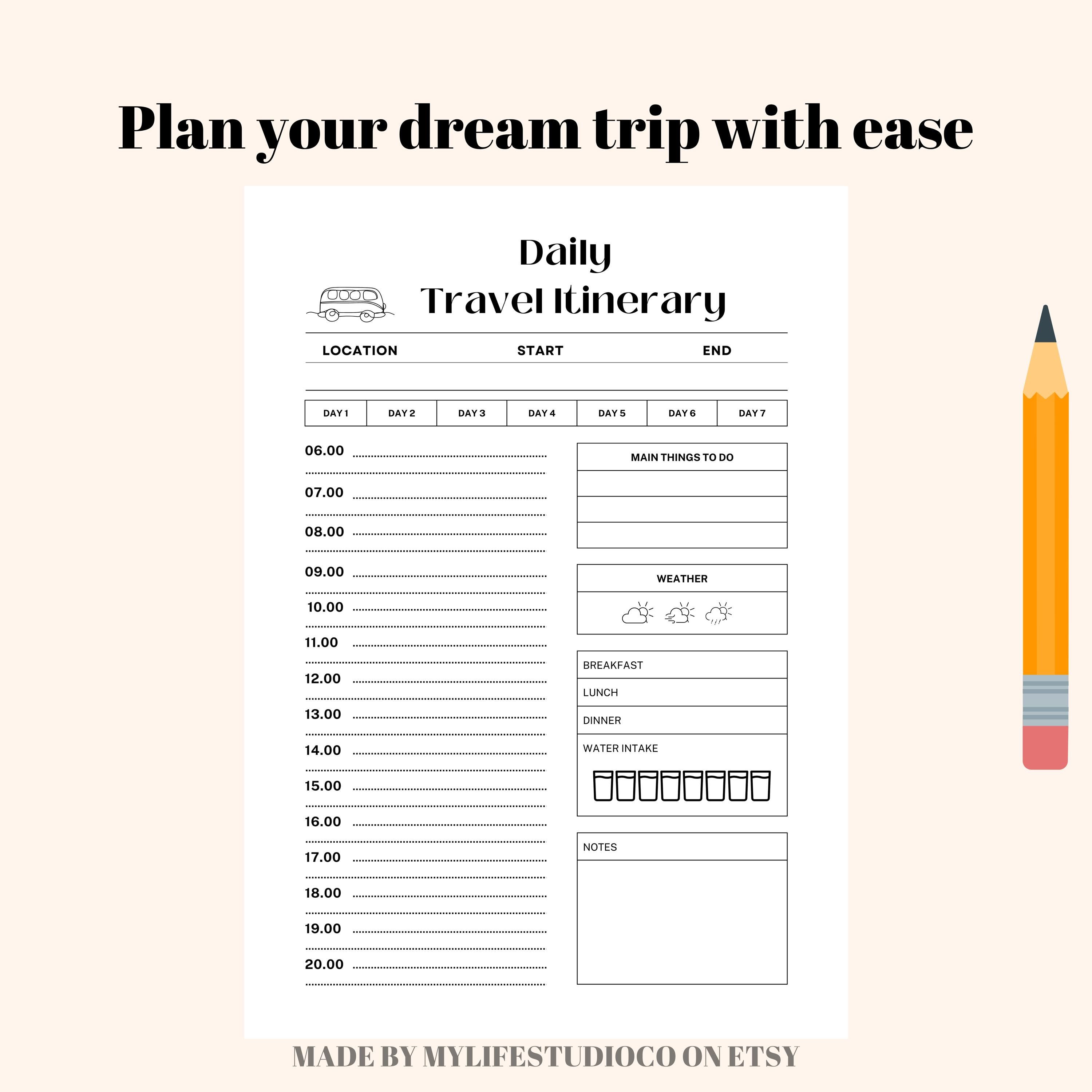 Daily Travel Itinerary Planner, Printable Travel Organizer, Vacation ...