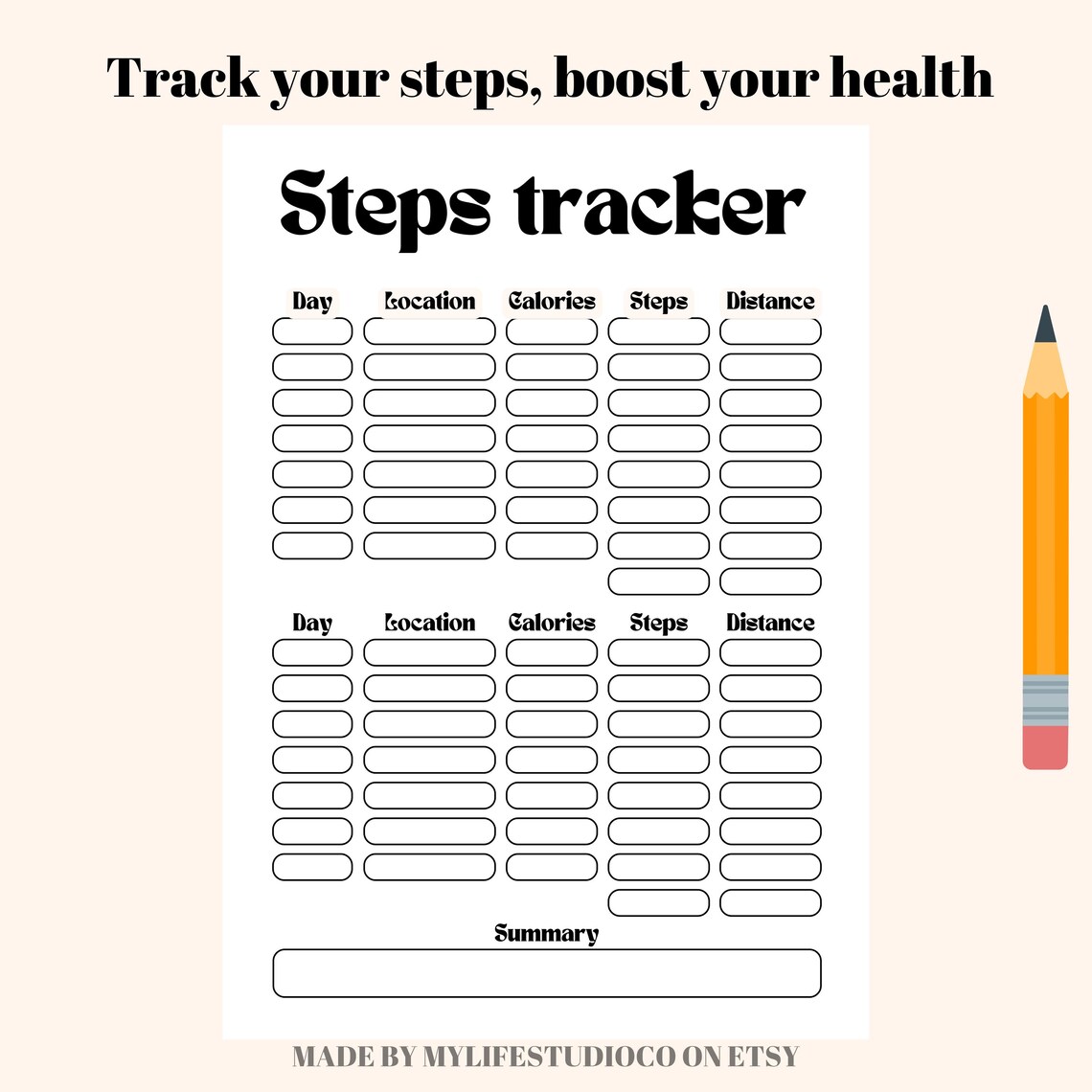 Steps Tracker | Daily Step Log | Fitness Tracker | Walking Goal Planner ...