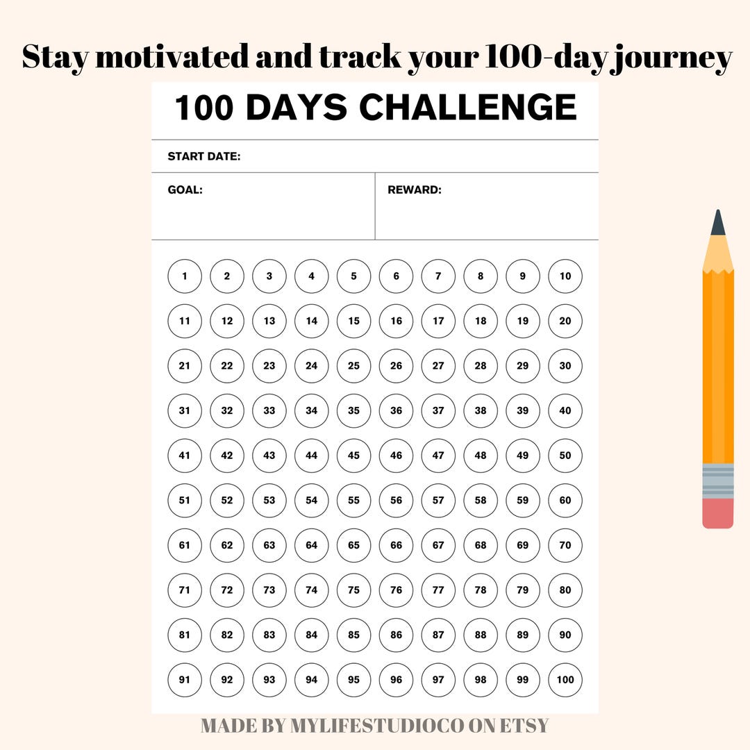 100 Days Challenge Tracker | Printable Goal Planner | Habit Tracker ...