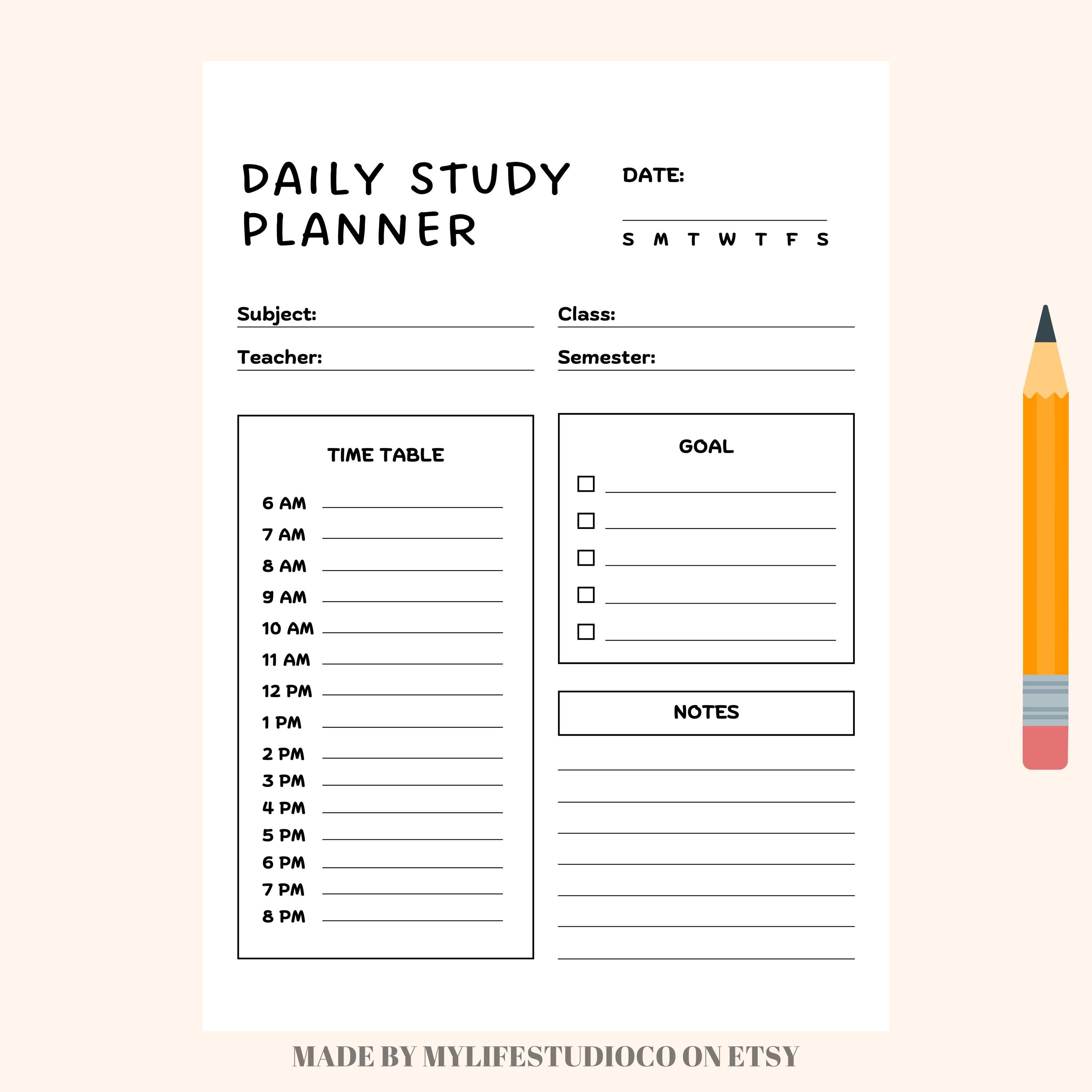 Daily Study Planner | Printable Study Schedule | Study Organizer ...