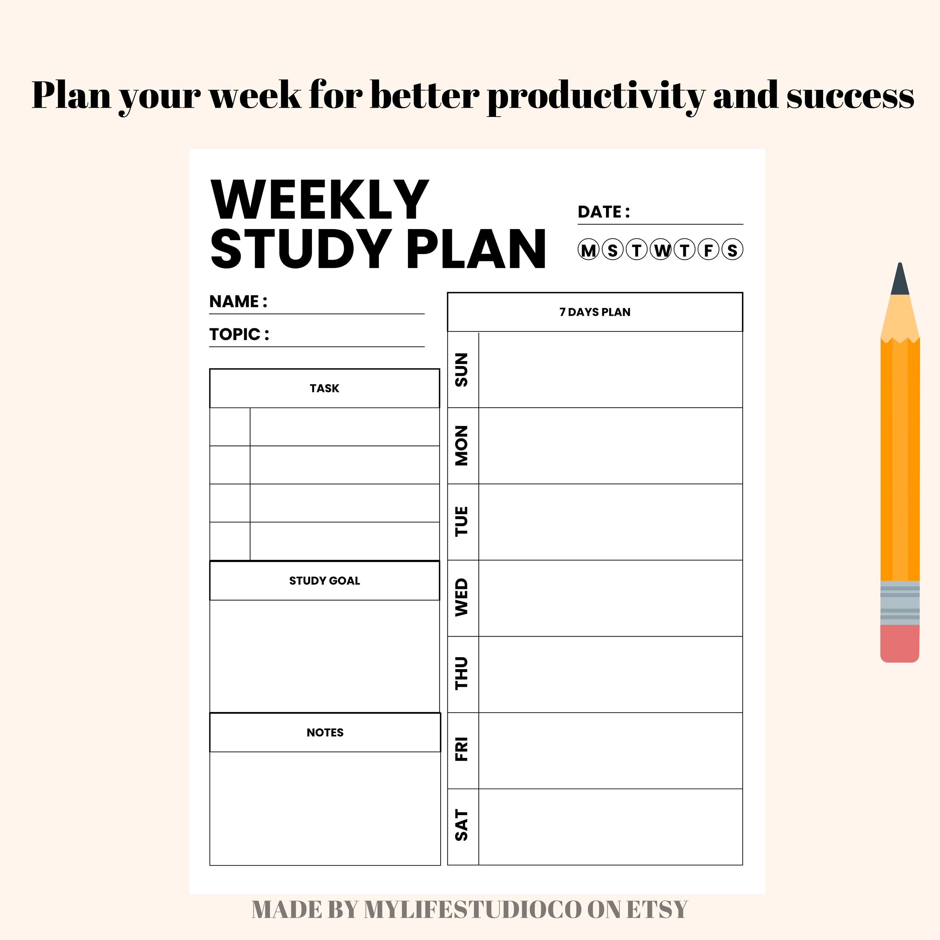 Weekly Study Plan, Study Schedule, Weekly Planner, Academic Planner ...