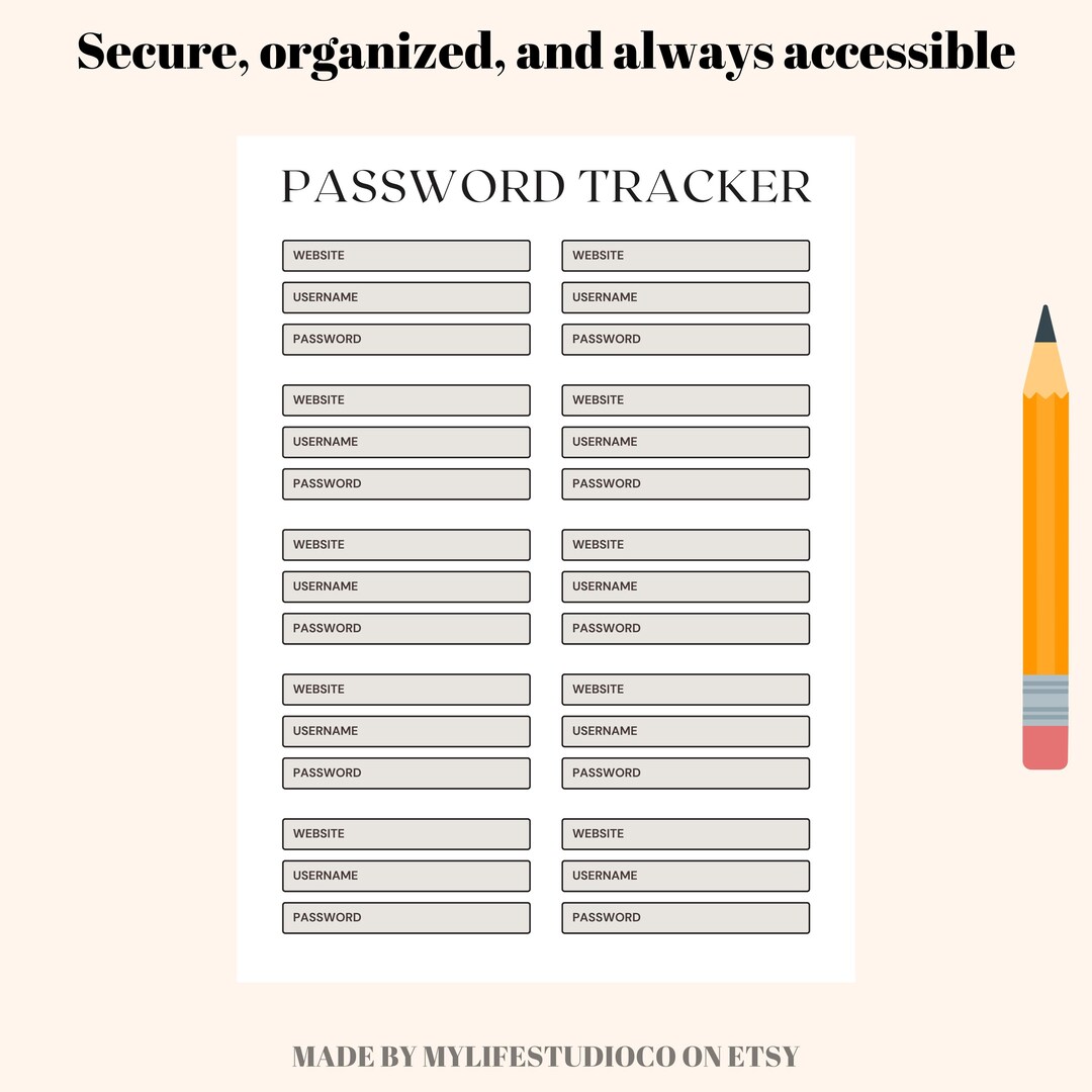 Printable Password Tracker | Secure & Organize Your Passwords | Digital Download - Etsy