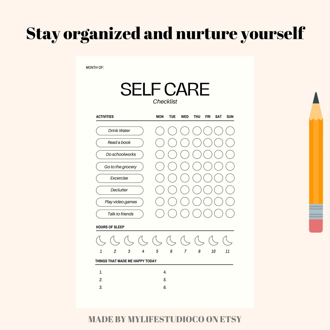 Self Care Checklist | Daily Wellness Planner | Mental Health Tracker ...