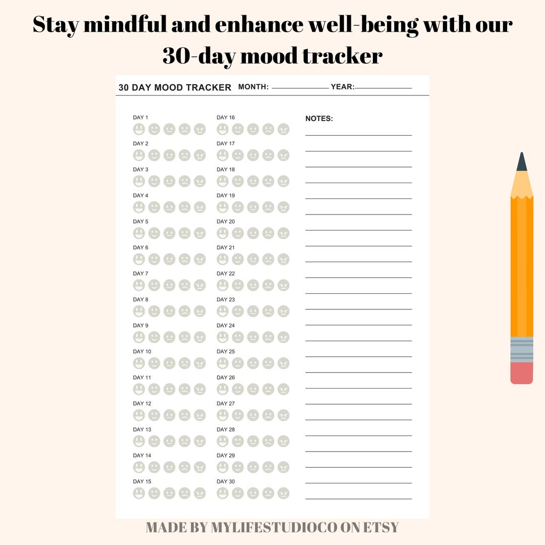 30 Day Mood Tracker Printable – Daily Mood Journal, Mental Health Tracker, Emotional Wellness ...