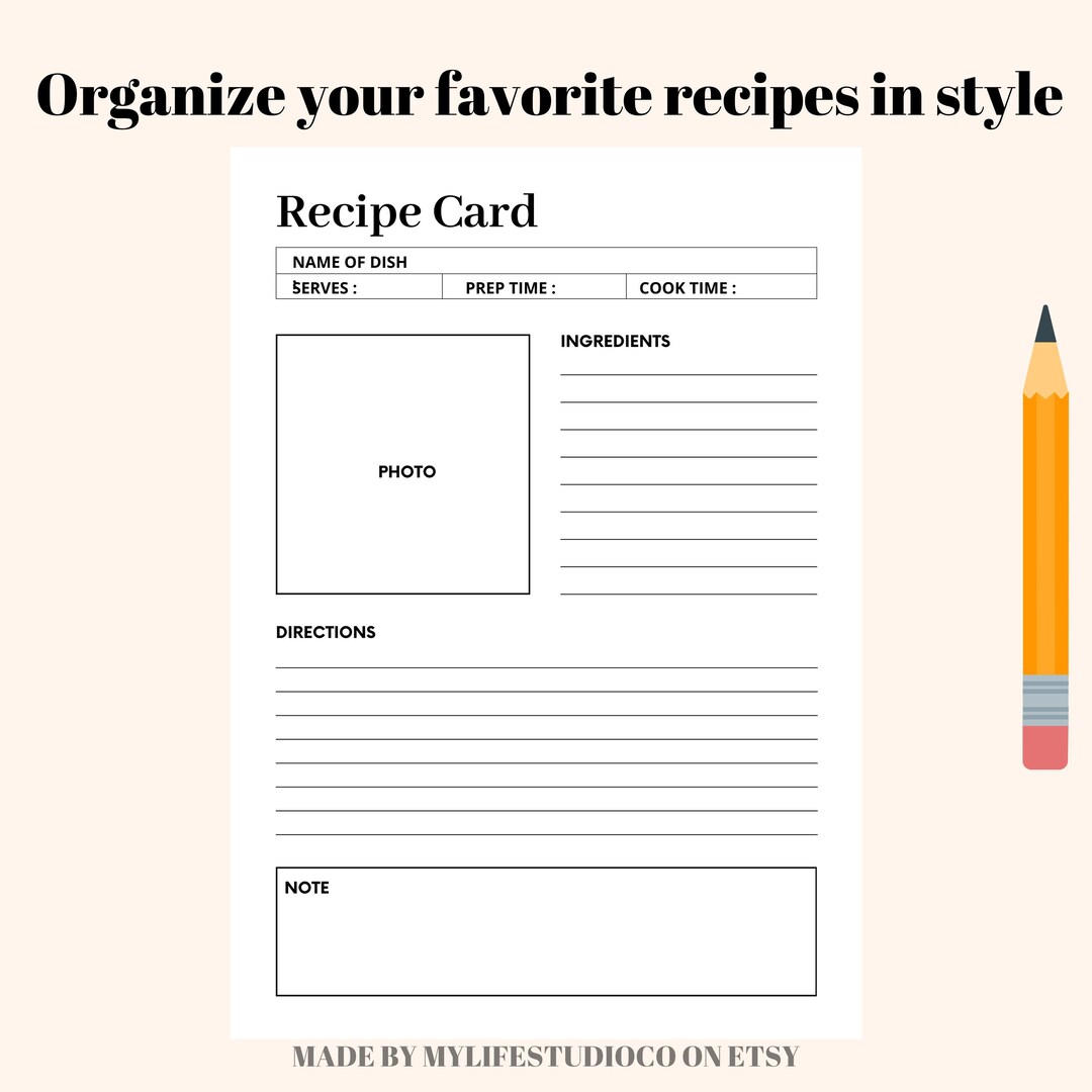 Recipe Card | Printable Recipe Template | Digital Recipe Organizer ...